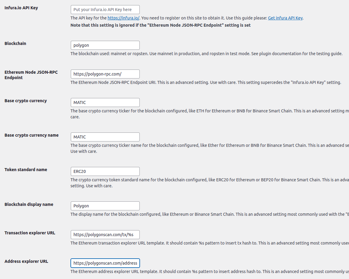 Polygon (MATIC) WordPress Plugin - ERC20 and NFT tokens